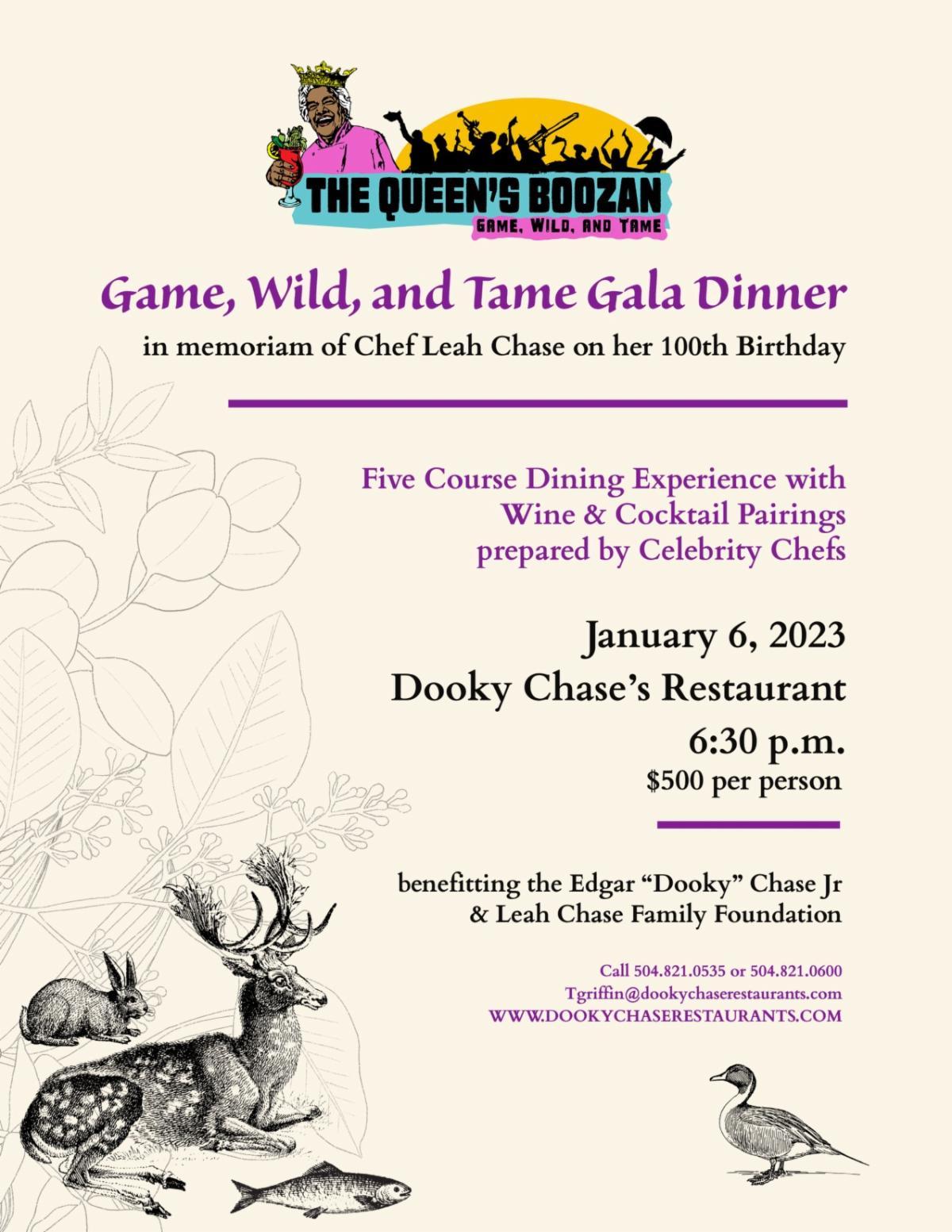 Dooky Chase's Queen's Boozan - Game, Wild and Tame Dinner on Jan. 6