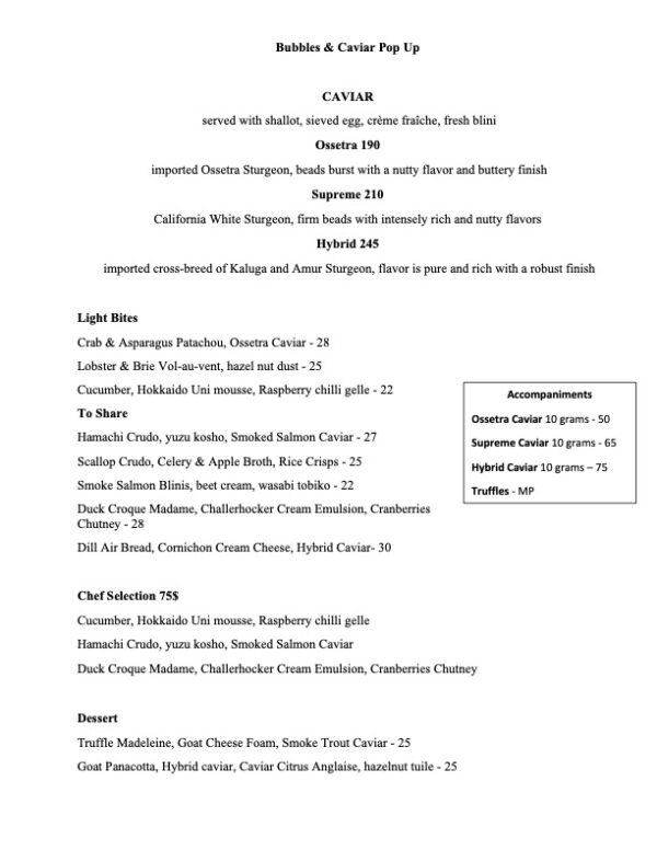 Bubbles & Caviar Pop-up at The Windsor Court’s Le Salon