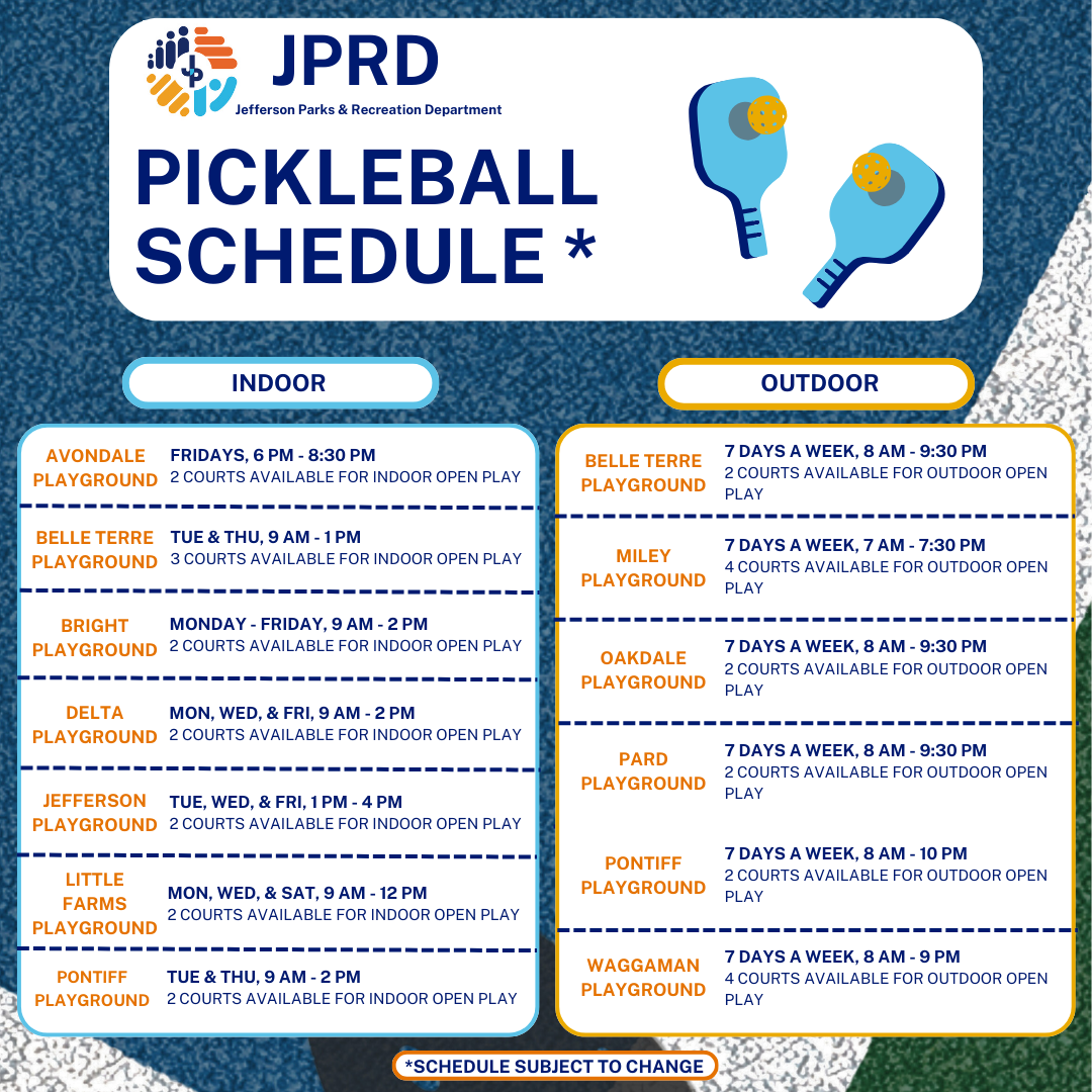 Jefferson Parks & Recreation Department Shares Pickleball Schedule